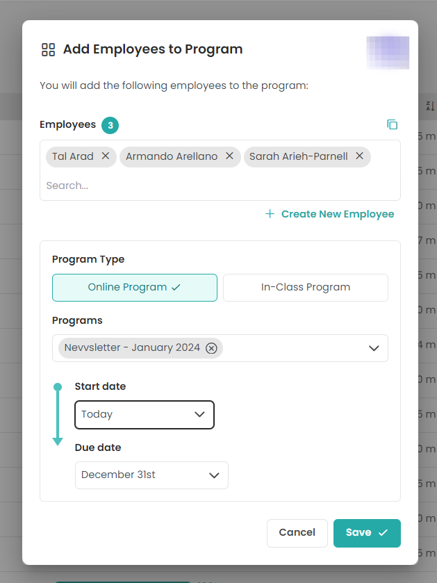 Adding an employee to a program