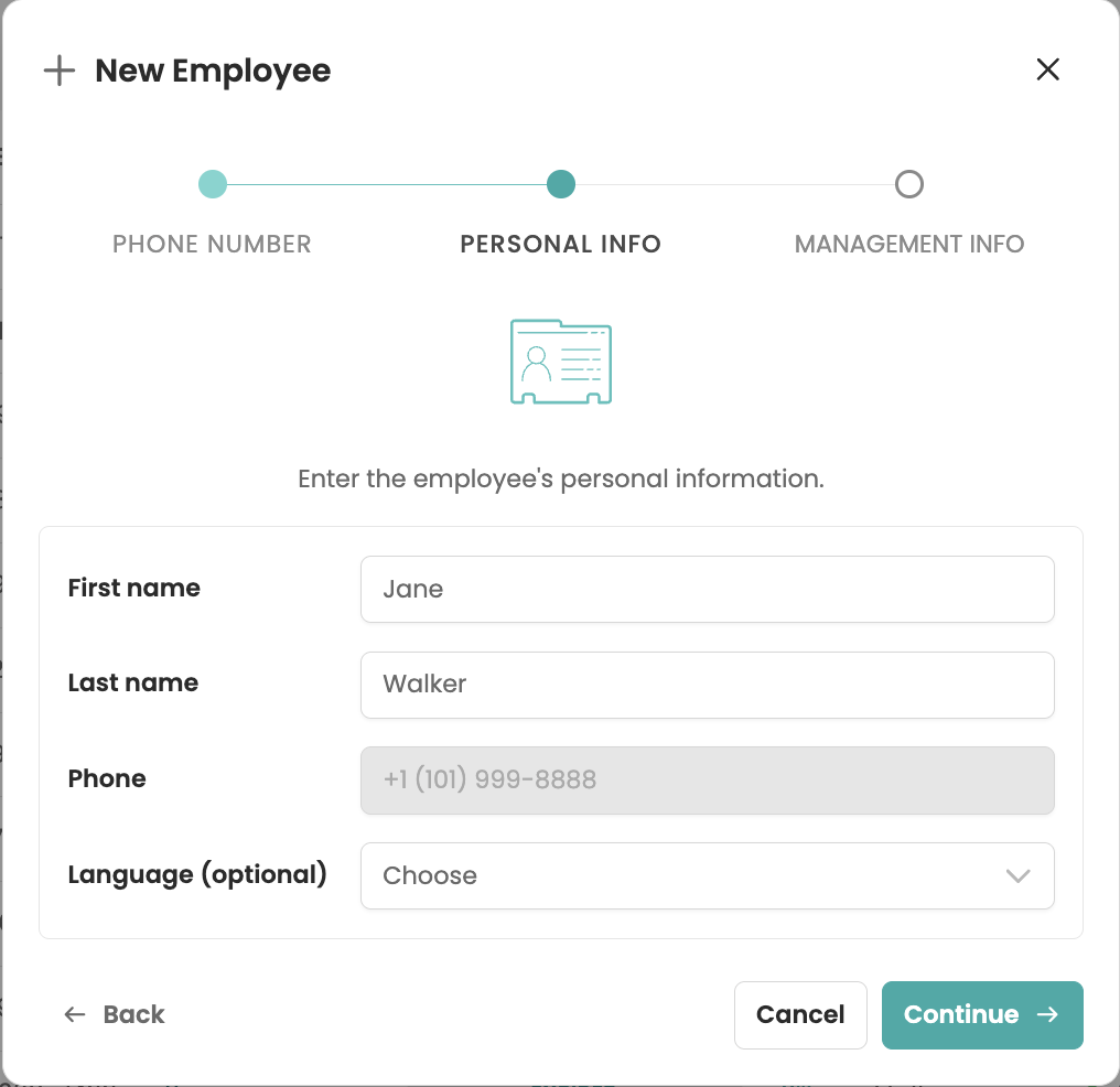 Adding an employee to Nevvon